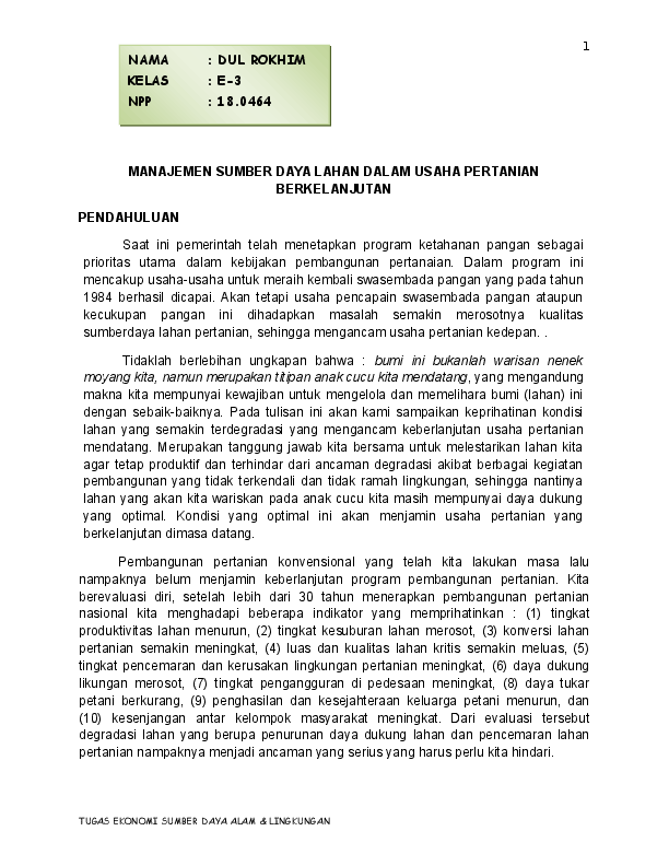 (DOC) MANAJEMEN SUMBER DAYA LAHAN DALAM USAHA PERTANIAN BERKELANJUTAN