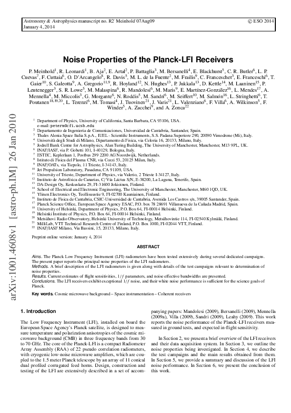 (PDF) Noise properties of the Planck-LFI receivers