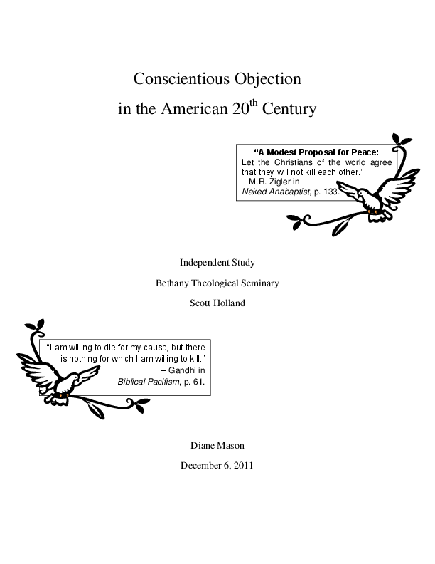 (PDF) Conscientious Objection in the American 20th Century