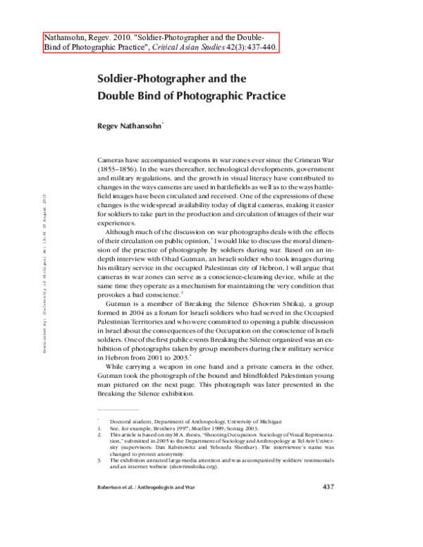 (PDF) Soldier-Photographer and the Double Bind of Photographic Practice