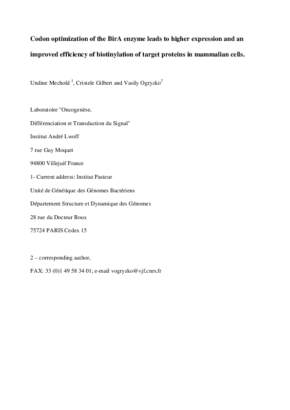 (PDF) Codon optimization of the BirA enzyme gene leads to higher ...