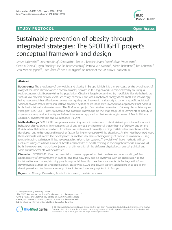 (PDF) Sustainable prevention of obesity through integrated strategies ...