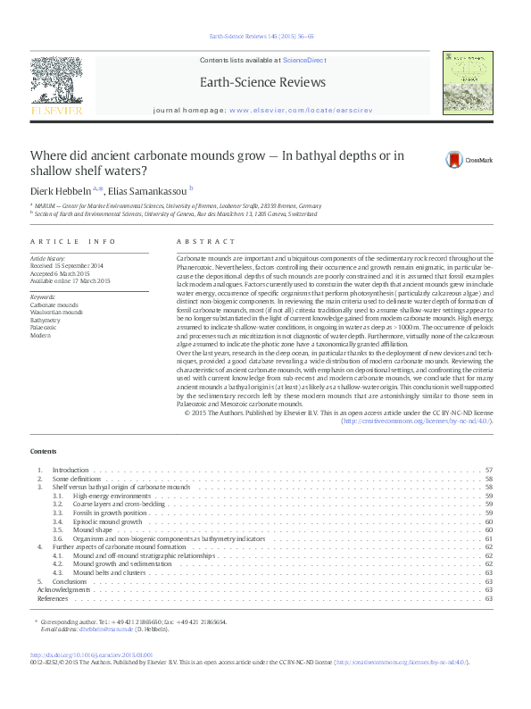 (PDF) Where did ancient carbonate mounds grow — In bathyal depths or in ...