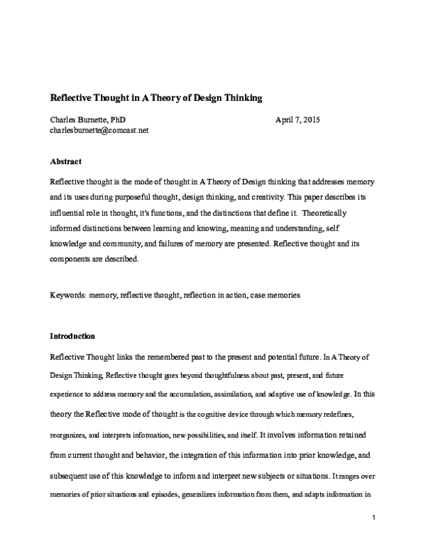 (PDF) Reflective Thought in A Theory of Design Thinking