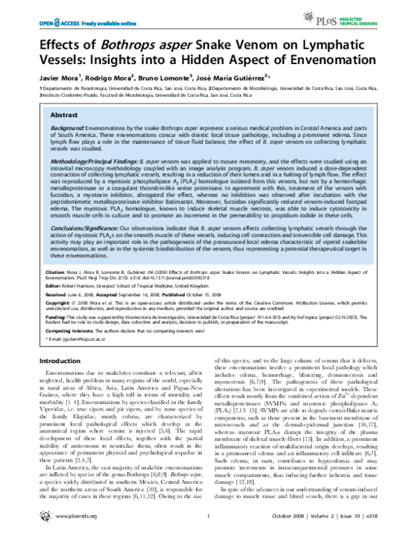 (PDF) Effects of Bothrops asper snake venom on lymphatic vessels ...