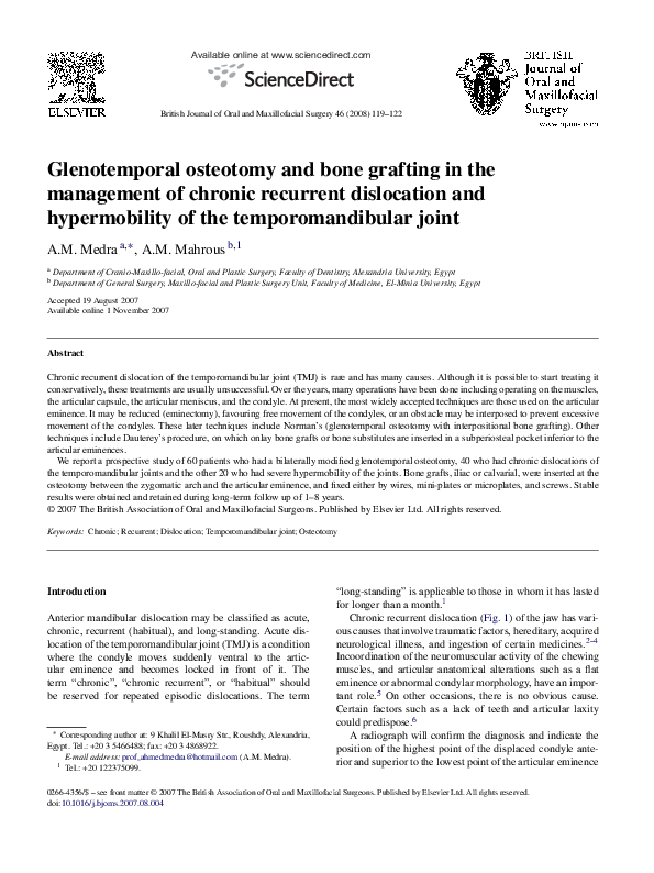(PDF) Glenotemporal osteotomy and bone grafting in the management of ...