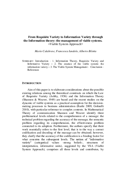 (PDF) From Requisite Variety to Information Variety through the ...