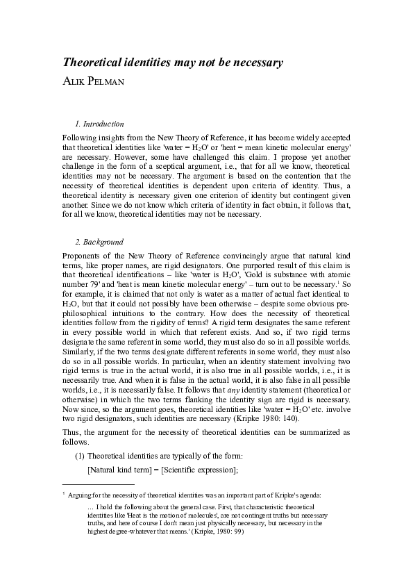 (DOC) Pelman, A., Theoretical Identities may not be Necessary, Analysis ...