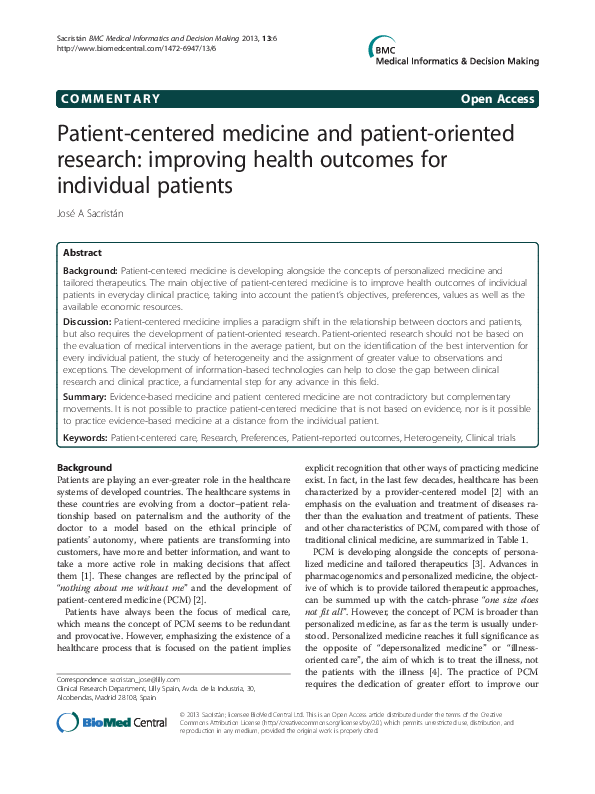 (PDF) Patient-centered medicine and patient-oriented research ...