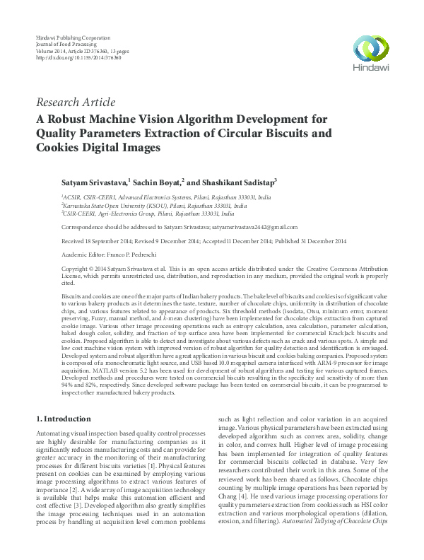 (PDF) A Robust Machine Vision Algorithm Development for Quality Parameters Extraction of ...