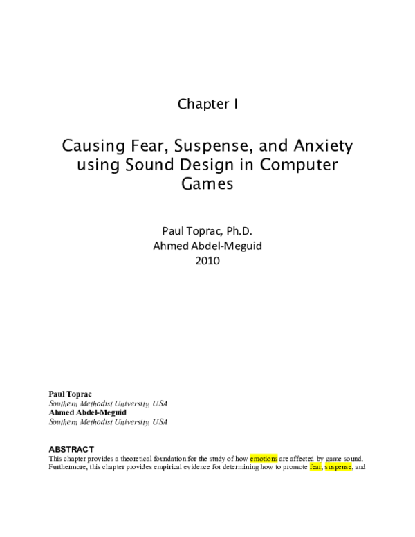 (PDF) Causing Fear, Suspense, and Anxiety Using Sound Design in ...