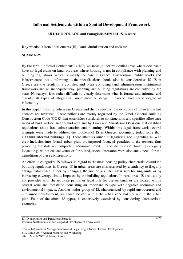 Pdf Informal Settlements Within A Spatial Development Framework