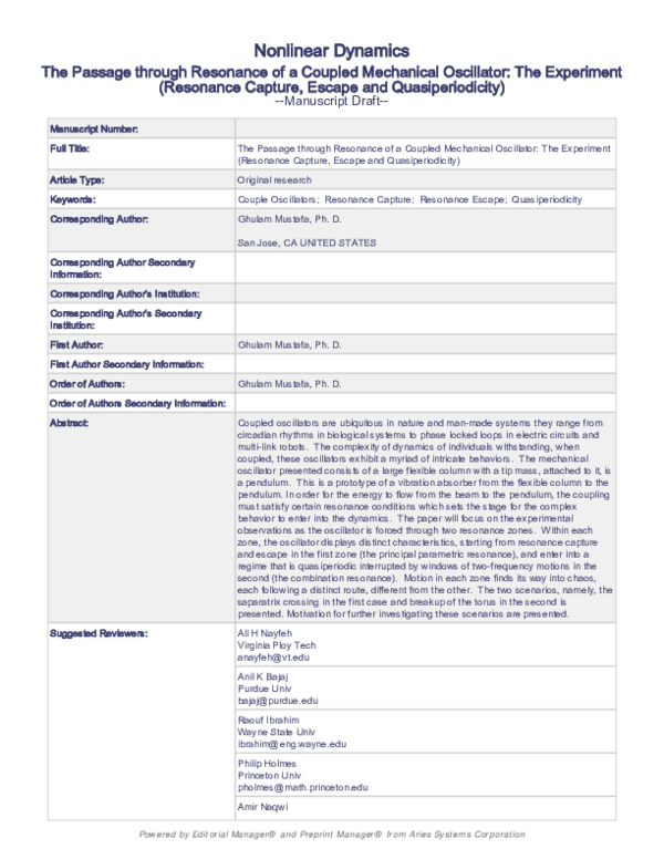 Pdf Understanding Nonlinear Dynamics Arman Rahman