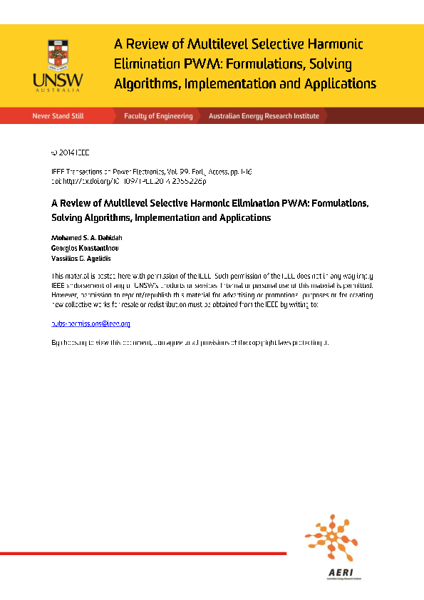 A Review of Multilevel Selective Harmonic Elimination PWM: Formulations, Solving Algorithms ...