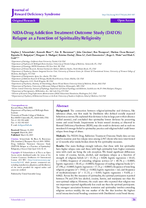 (PDF) NIDA-Drug Addiction Treatment Outcome Study (DATOS) Relapse as a ...