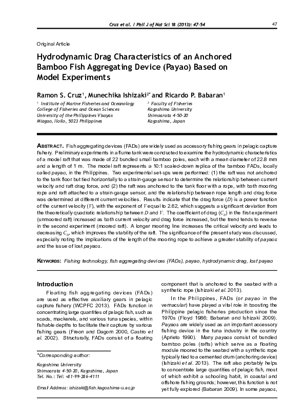 (PDF) Hydrodynamic Drag Characteristics of an Anchored Bamboo Fish ...