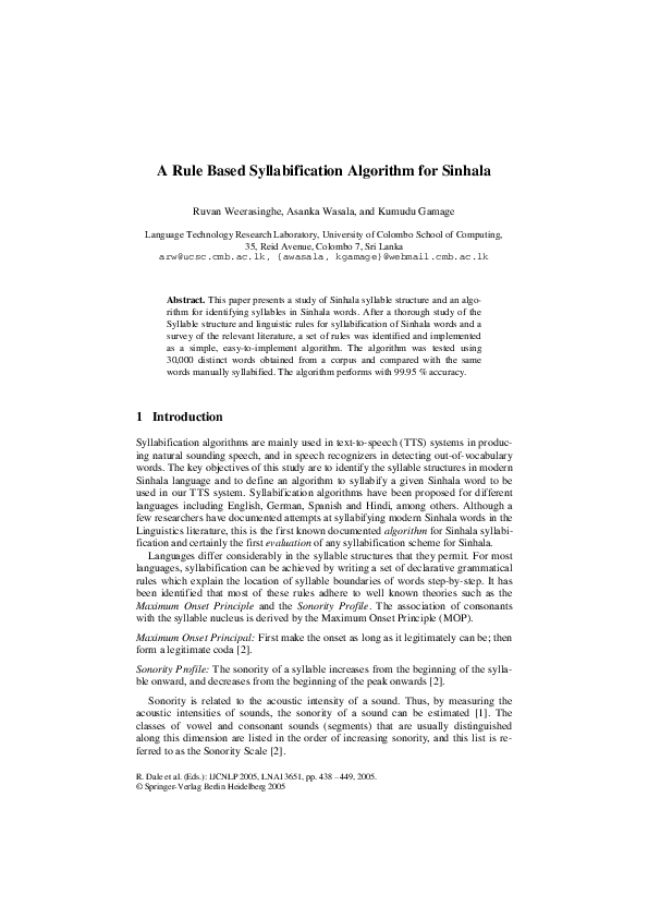 (PDF) A Rule Based Syllabification Algorithm for Sinhala