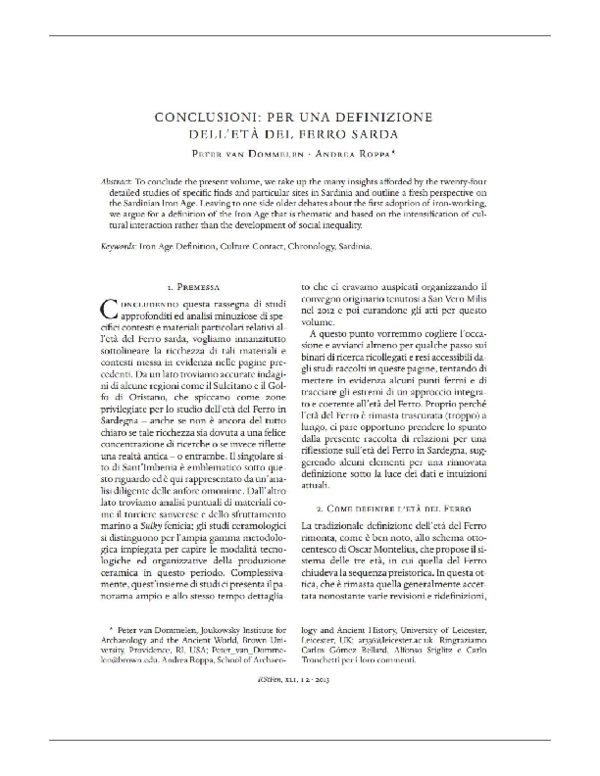 (PDF) van Dommelen, P. and A. Roppa 2014: Conclusioni: per una definizione dell’età del Ferro ...