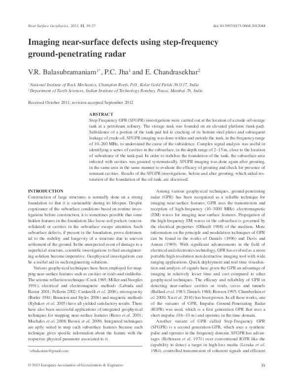 Imaging near-surface defects using step-frequency ground-penetrating radar