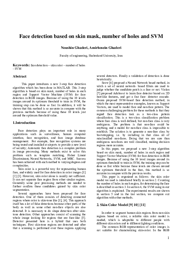 (PDF) Face detection based on skin mask, number of holes and SVM