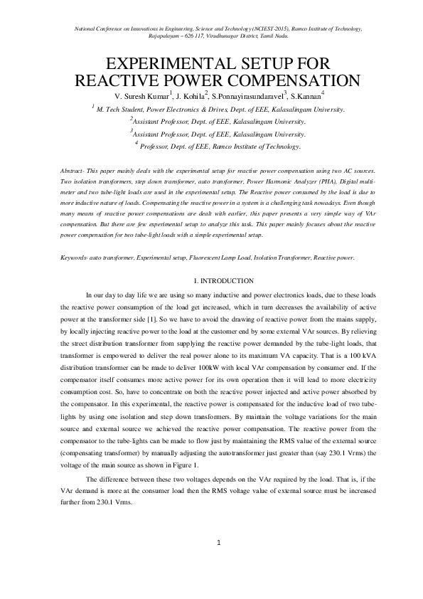 (PDF) EXPERIMENTAL SETUP FOR REACTIVE POWER COMPENSATION
