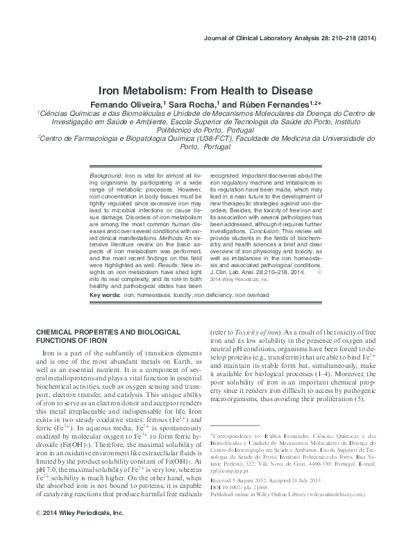 (PDF) Iron Metabolism: From Health to Disease
