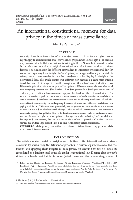 (PDF) An International Constitutional Moment for Data Privacy in the ...