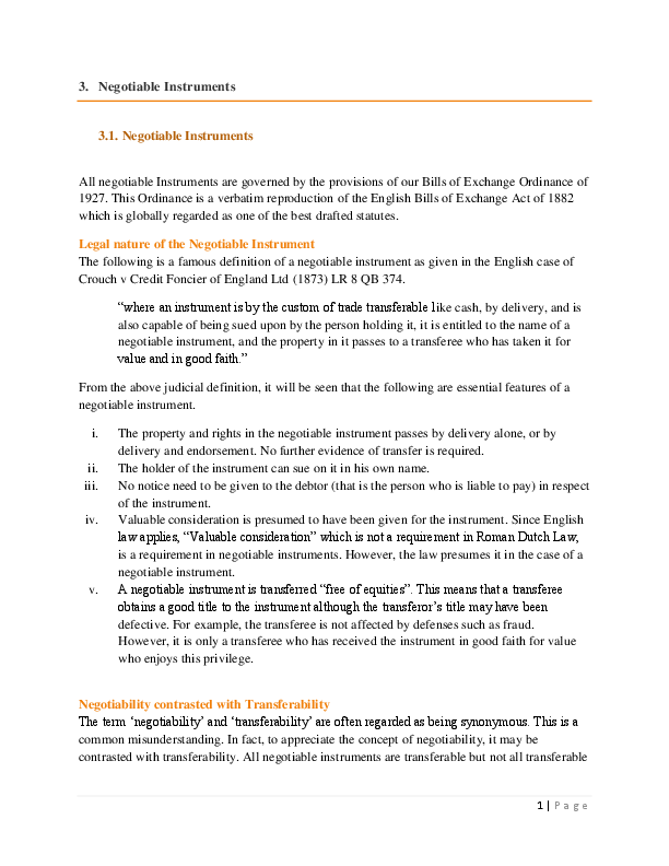 (PDF) 3. Negotiable Instruments 3.1. Negotiable Instruments