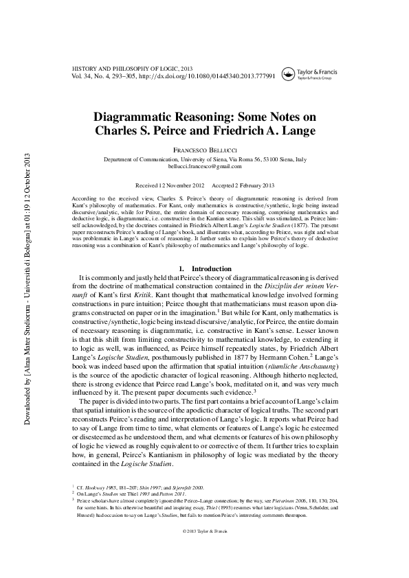 (PDF) Diagrammatic Reasoning. Some notes on C. S. Peirce and F. A. Lange