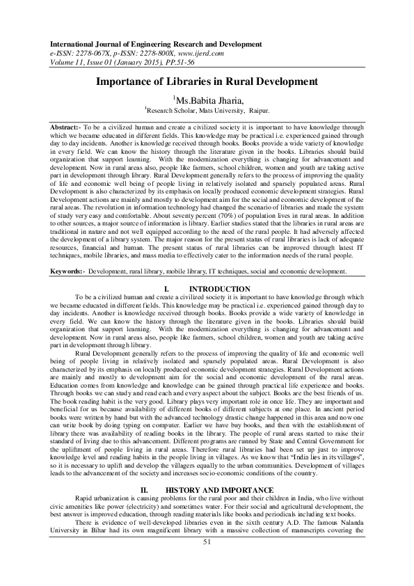 (PDF) Importance of Libraries in Rural Development