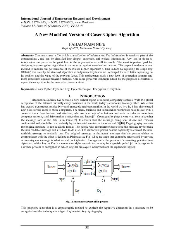 Pdf A New Modified Version Of Caser Cipher Algorithm