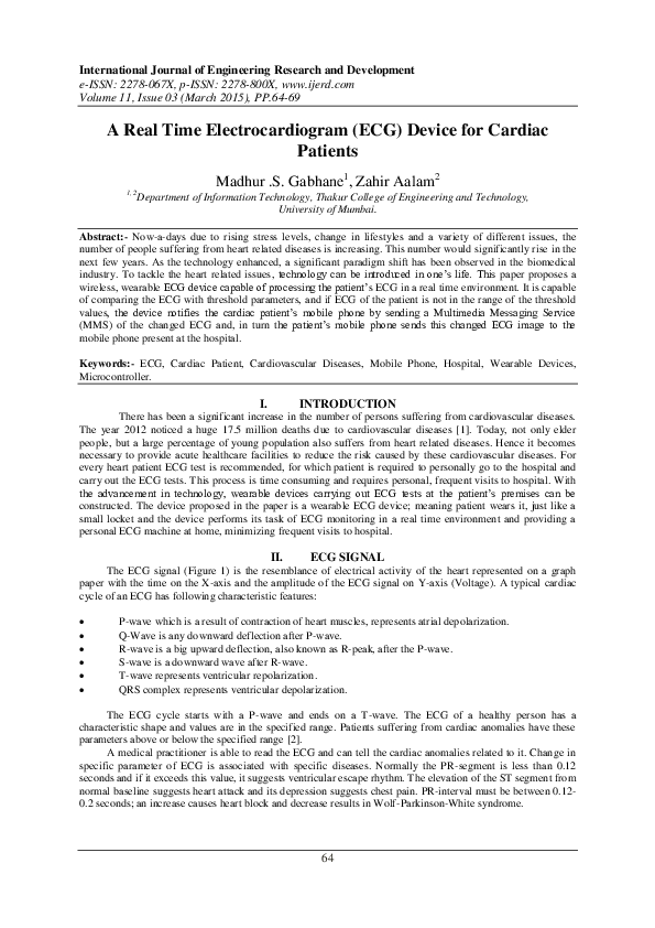 Pdf A Real Time Electrocardiogram Ecg Device For Cardiac Patients