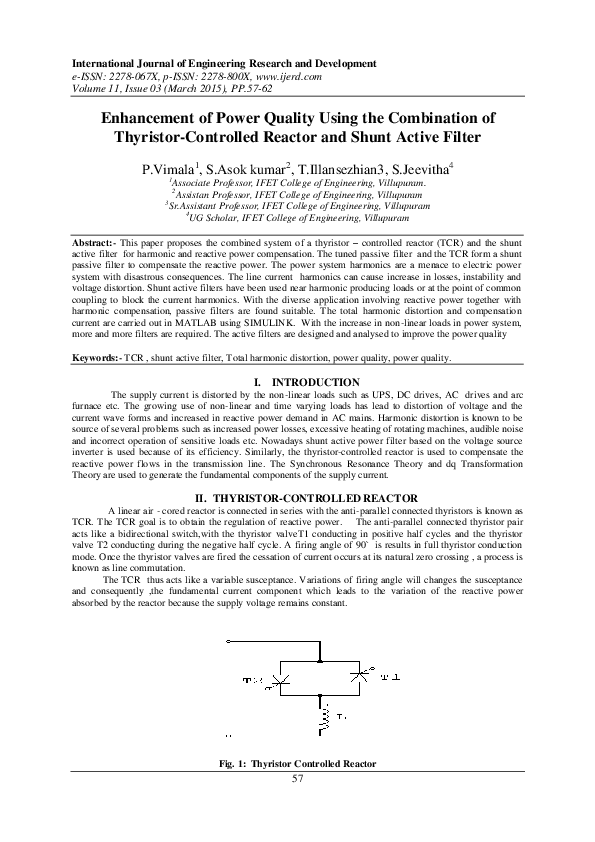(PDF) Enhancement of Power Quality Using the Combination of Thyristor-Controlled Reactor and ...