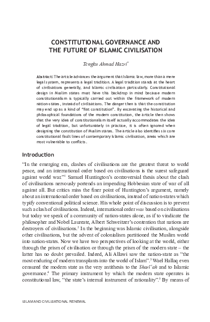 (PDF) Constitutional Governance and the Future of Islamic Civilisation ...
