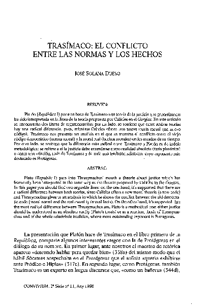(PDF) Trasímaco: el conflicto entre las normas y los hechos