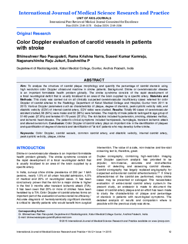 (PDF) Color Doppler evaluation of carotid vessels in patients with stroke
