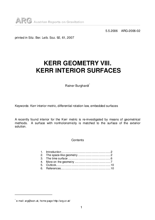 (PDF) Kerr geometry VIII. Kerr interior surfaces