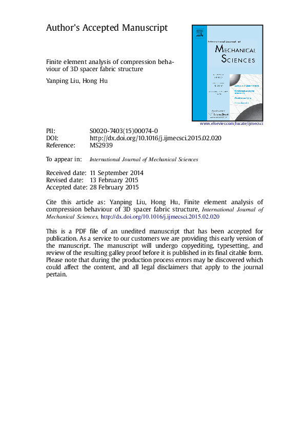 Pdf Finite Element Analysis Of Compression Behaviour Of 3d Spacer
