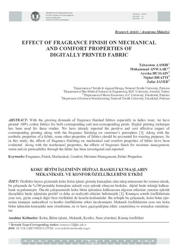(PDF) EFFECT OF FRAGRANCE FINISH ON MECHANICAL AND COMFORT PROPERTIES ...