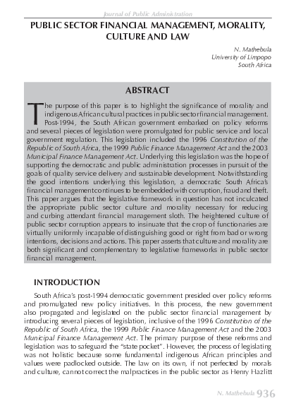 (PDF) Public Sector Financial Management, morality, culture and law