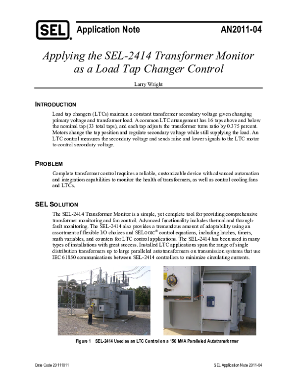 (PDF) Applying the SEL-2414 Transformer Monitor as a Load Tap Changer ...