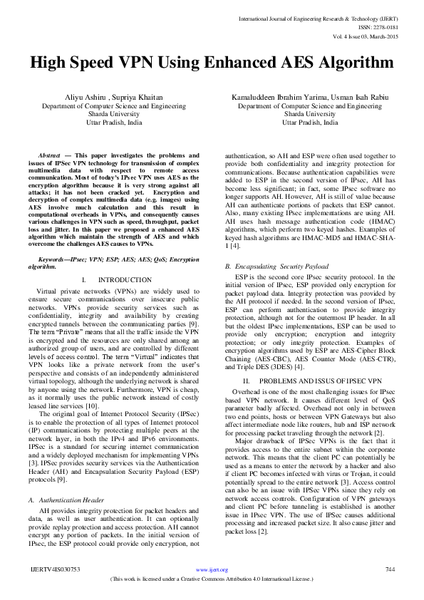(PDF) High Speed VPN Using Enhanced AES Algorithm
