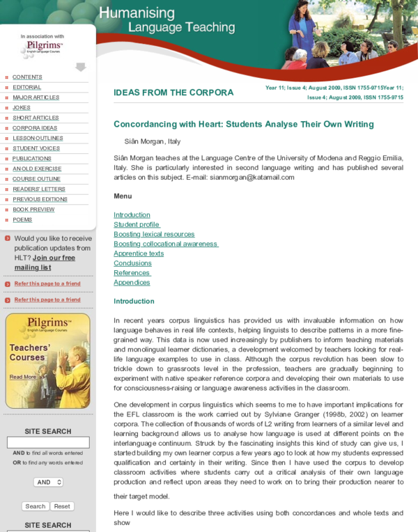 (PDF) Concordancing with Heart: Students Analyse Their Own Writing ...