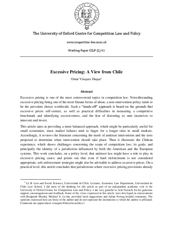 (PDF) Excessive Pricing: A View from Chile