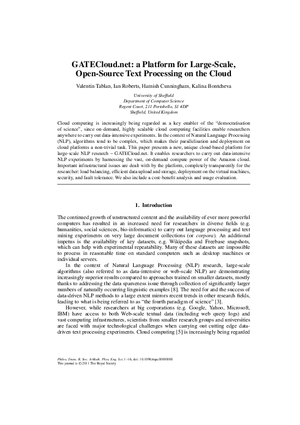Pdf A Platform For Large Scale Open Source Text Processing On The Cloud 0424