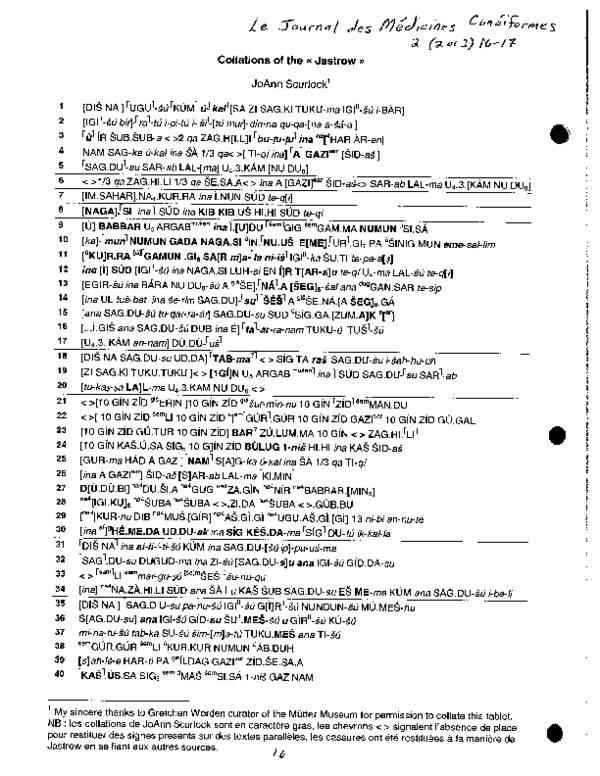 (PDF) Collation of the Jastrow Tablet