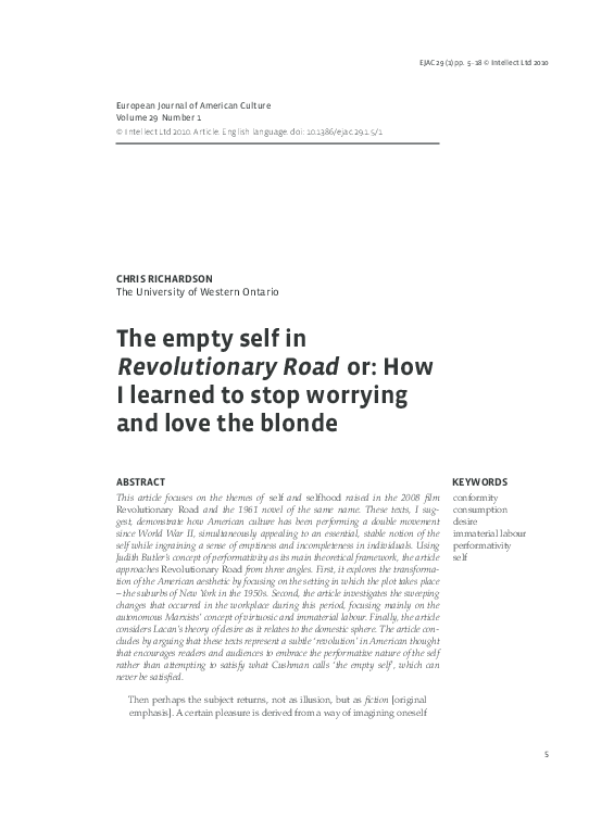 (PDF) The Empty Self in Revolutionary Road or: How I Learned to Stop ...