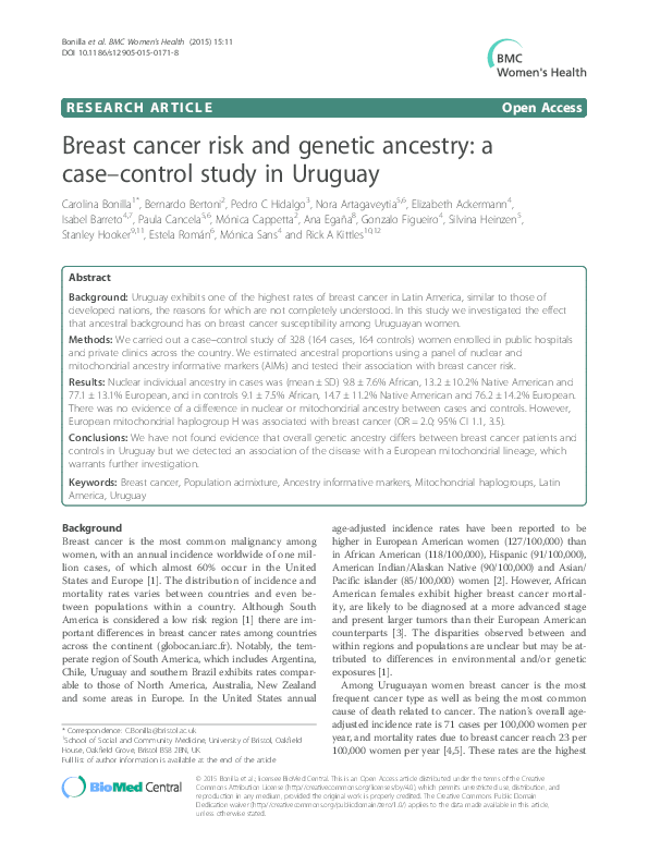 (PDF) RESEARCH ARTICLE Open Access Breast cancer risk and genetic ...