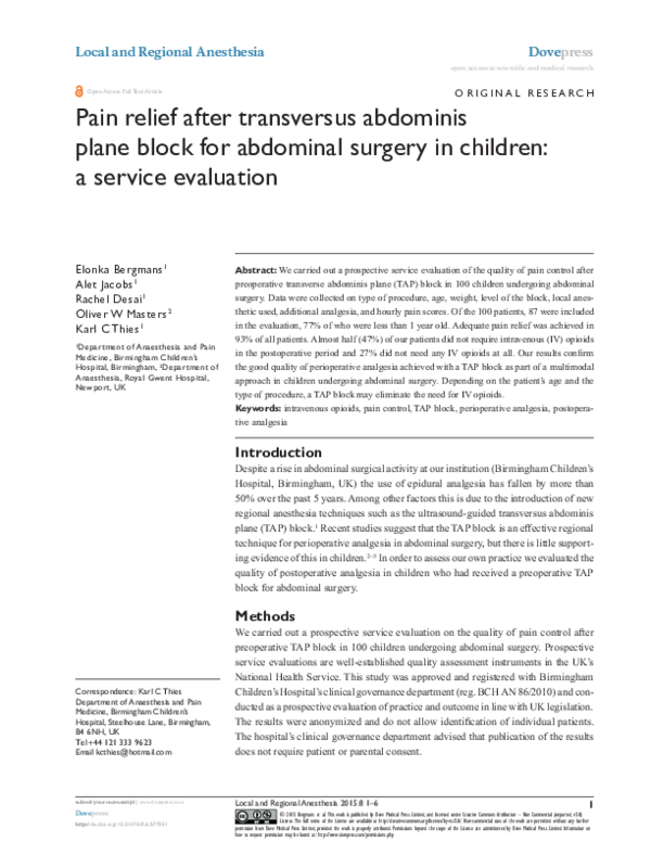 (PDF) Perioperative transversus abdominis plane (TAP) blocks for ...