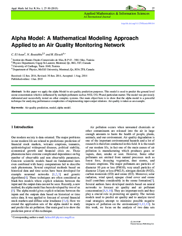 Alpha Model: A Mathematical Modeling Approach Applied to an Air Quality ...